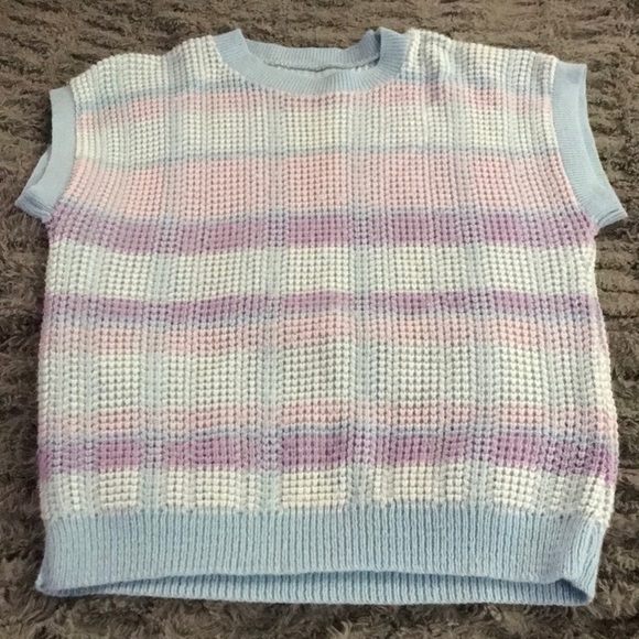 Vintage | Sweaters | Pastel Crochet Short Sleeve Sweater M Crew Neck ...